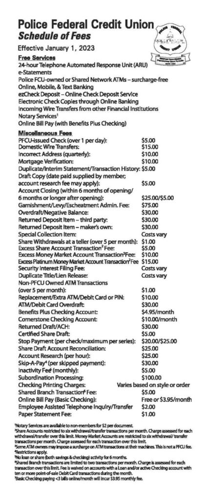 Fee Schedule | Police FCU