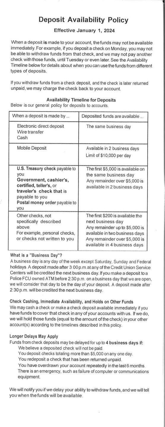 Fee Schedule | Police FCU