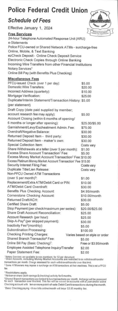 Fee Schedule | Police FCU